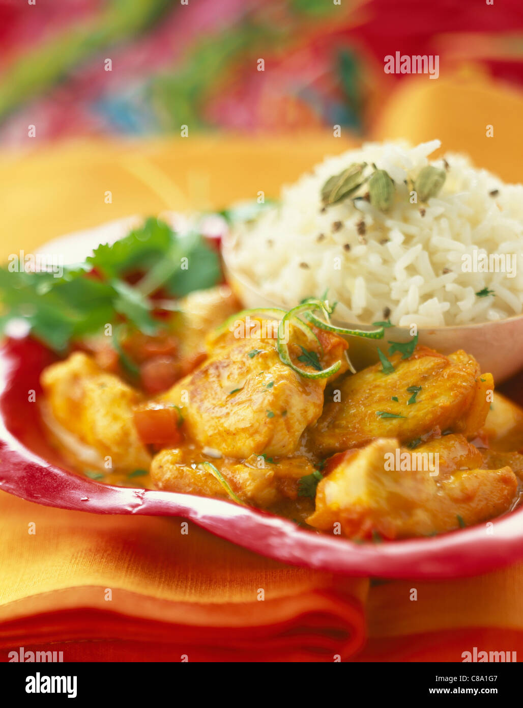 Tikka massala chicken and basmati rice Stock Photo - Alamy