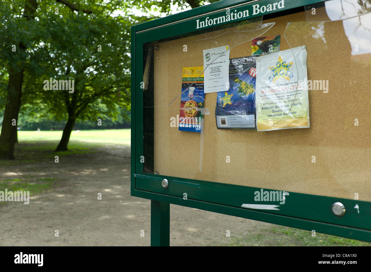 Park Information board or sign, with oak trees in background Stock ...