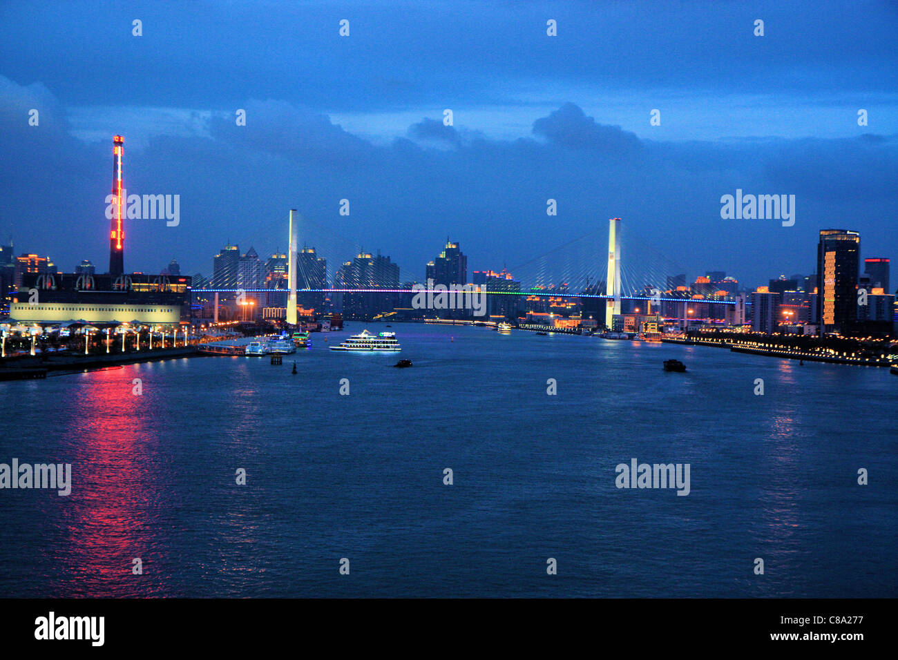 Yangpu bridge, Huangpu river, at night, Shanghai, China Stock Photo - Alamy