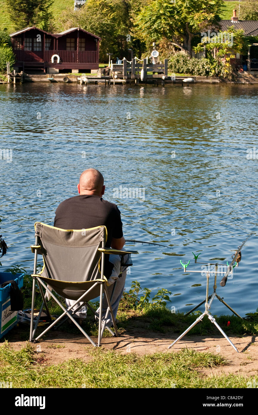 Fishing on river Thames, Laleham, Surrey, England, UK Stock Photo - Alamy