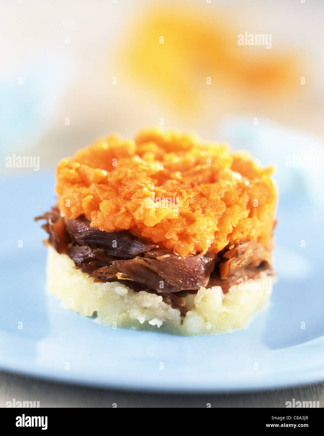 Duck potato parmentier with two purees Stock Photo - Alamy