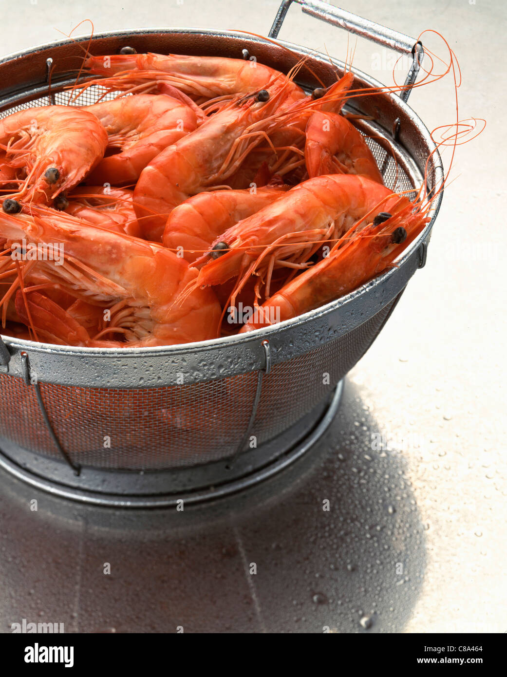 Pink prawns in colander Stock Photo - Alamy