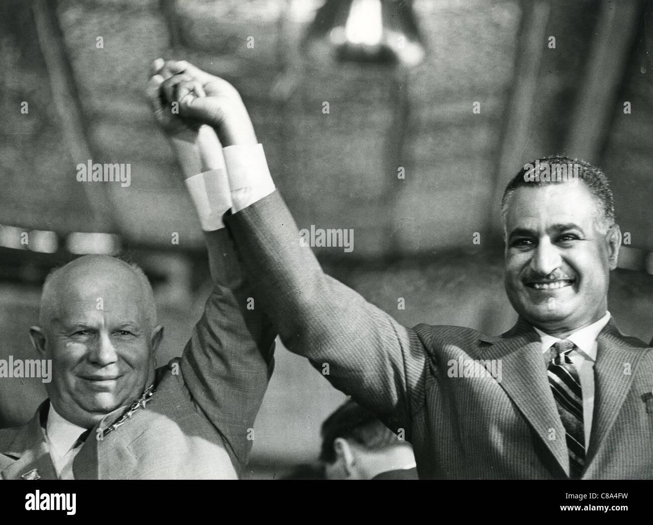 Gamal Abdel Nasser 1918 1970 Second President Of Egypt With Nikita Kruschev In May 1964 Stock