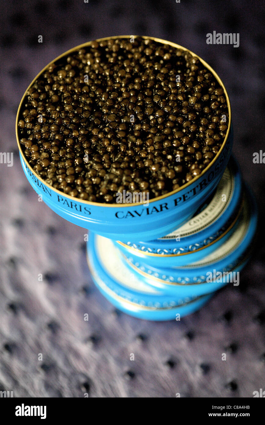 Cans of Ossetra Imperial caviar Stock Photo - Alamy