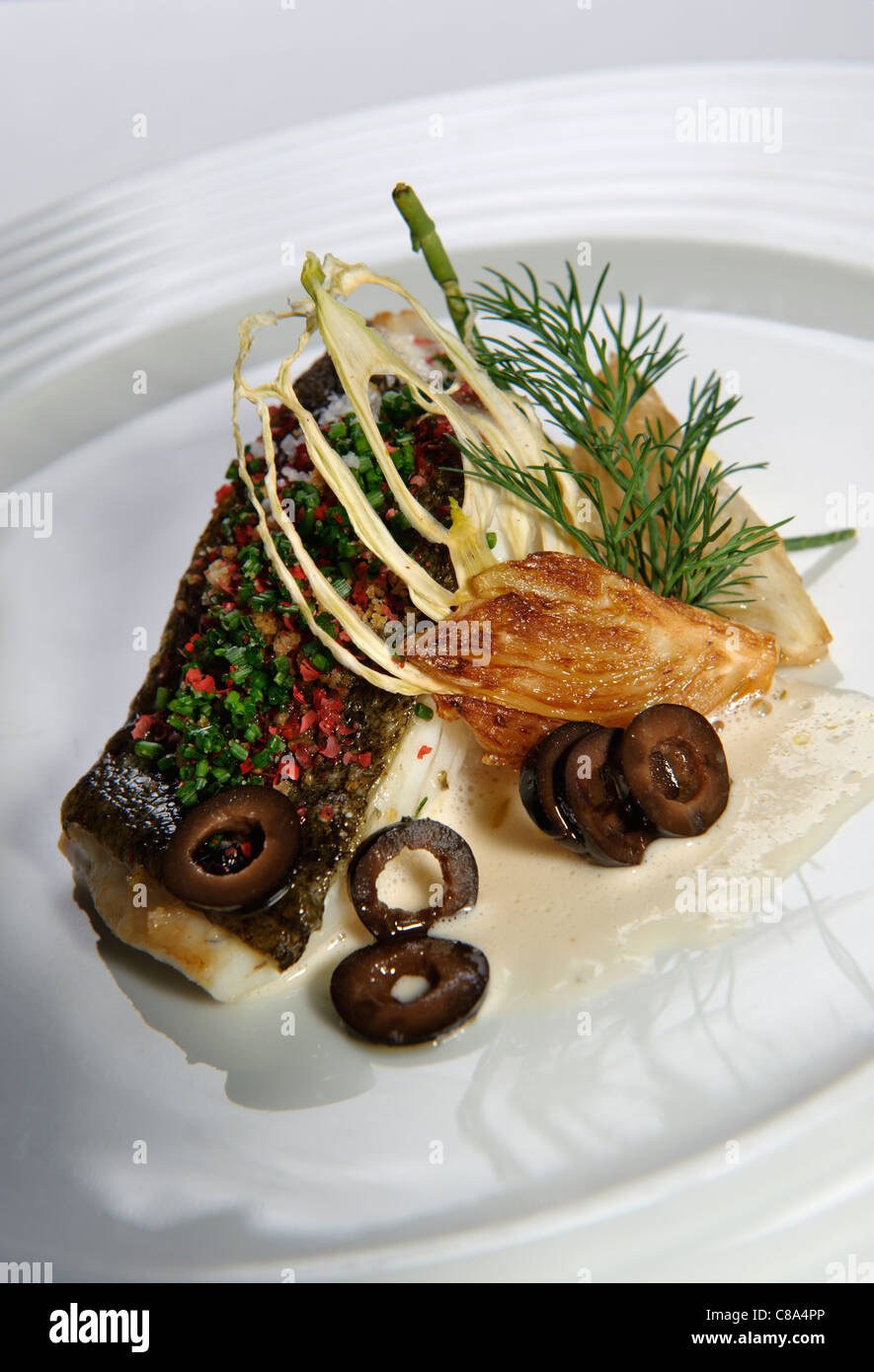 Nouvelle cuisine gourmet fish dish Stock Photo - Alamy