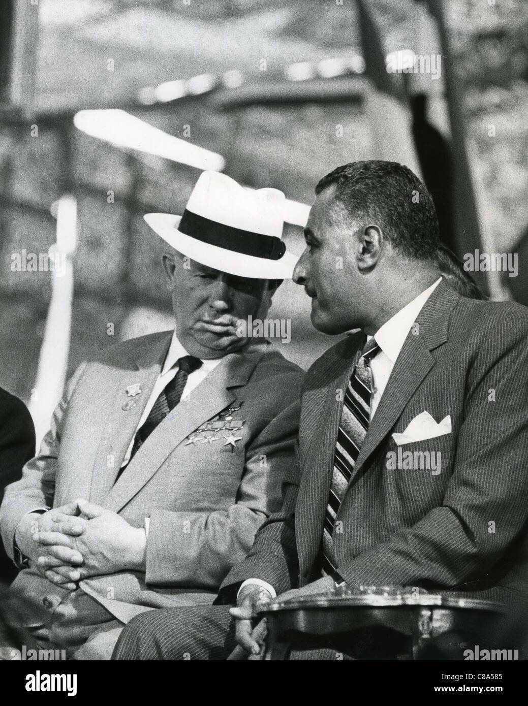 GAMAL ABDEL NASSER (1918-1970) second President of Egypt at right with ...