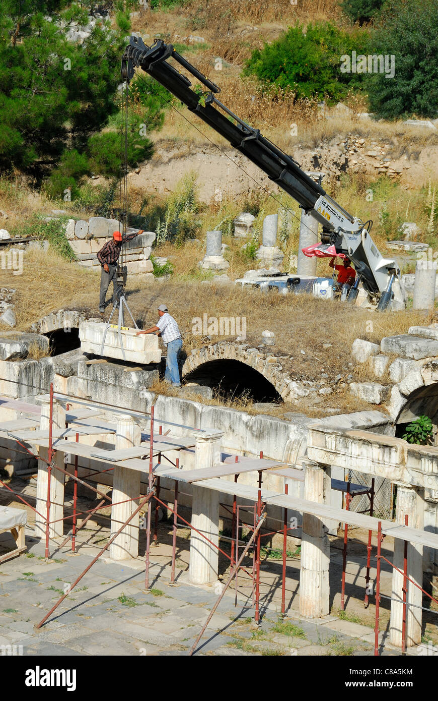 AFRODISIAS, TURKEY. Restoration and rebuilding work being carried out ...