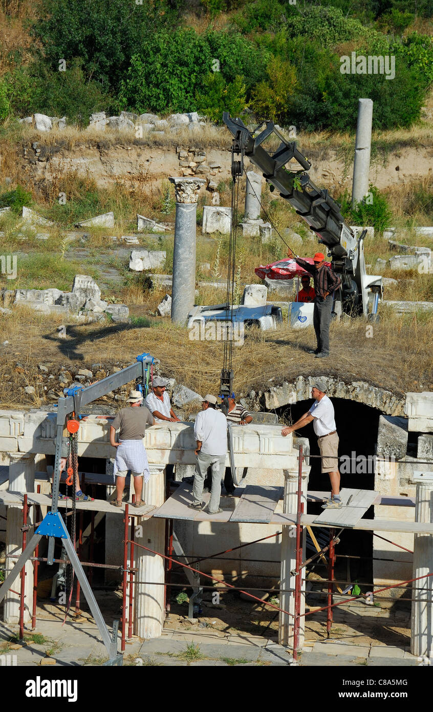 AFRODISIAS, TURKEY. Restoration and rebuilding work being carried out ...