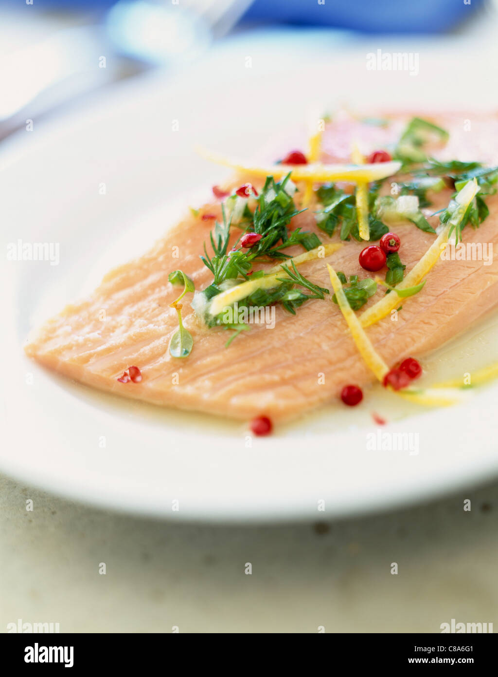 Salmon fillet with lemon Stock Photo - Alamy
