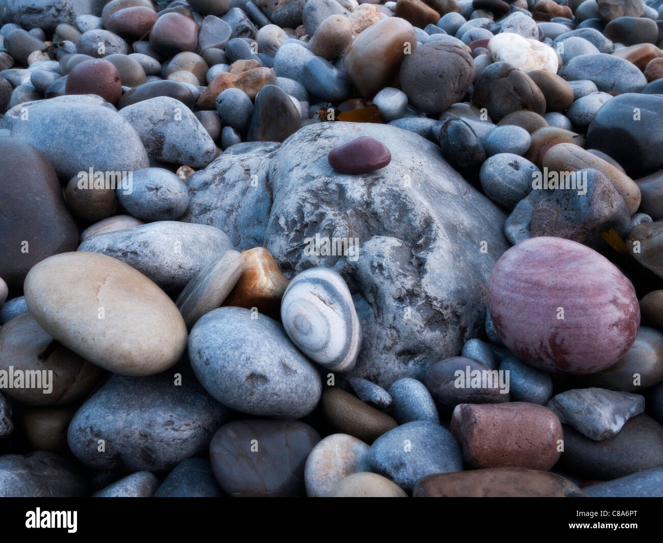 Detail image of rocks and pebbles of various sizes on a beach in Wales ...