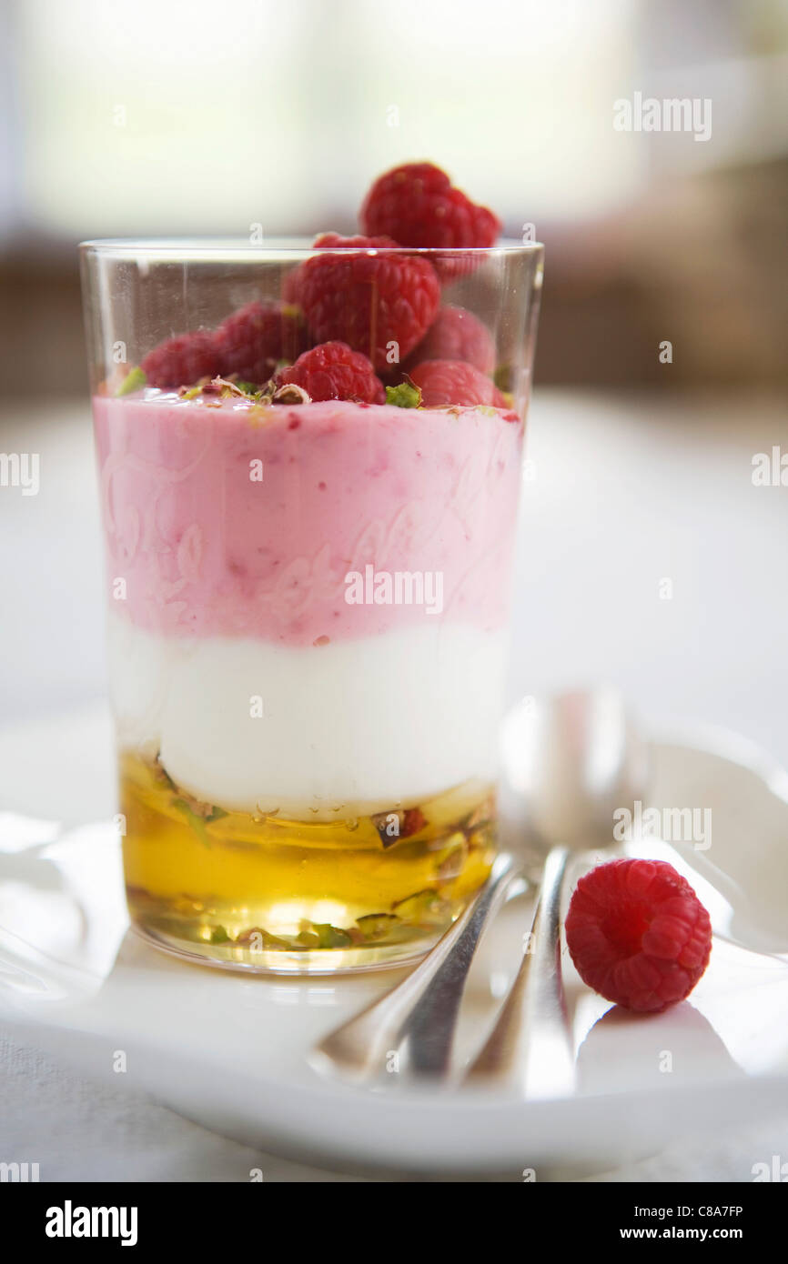 Fromage blanc and raspberry mousse verrine Stock Photo - Alamy