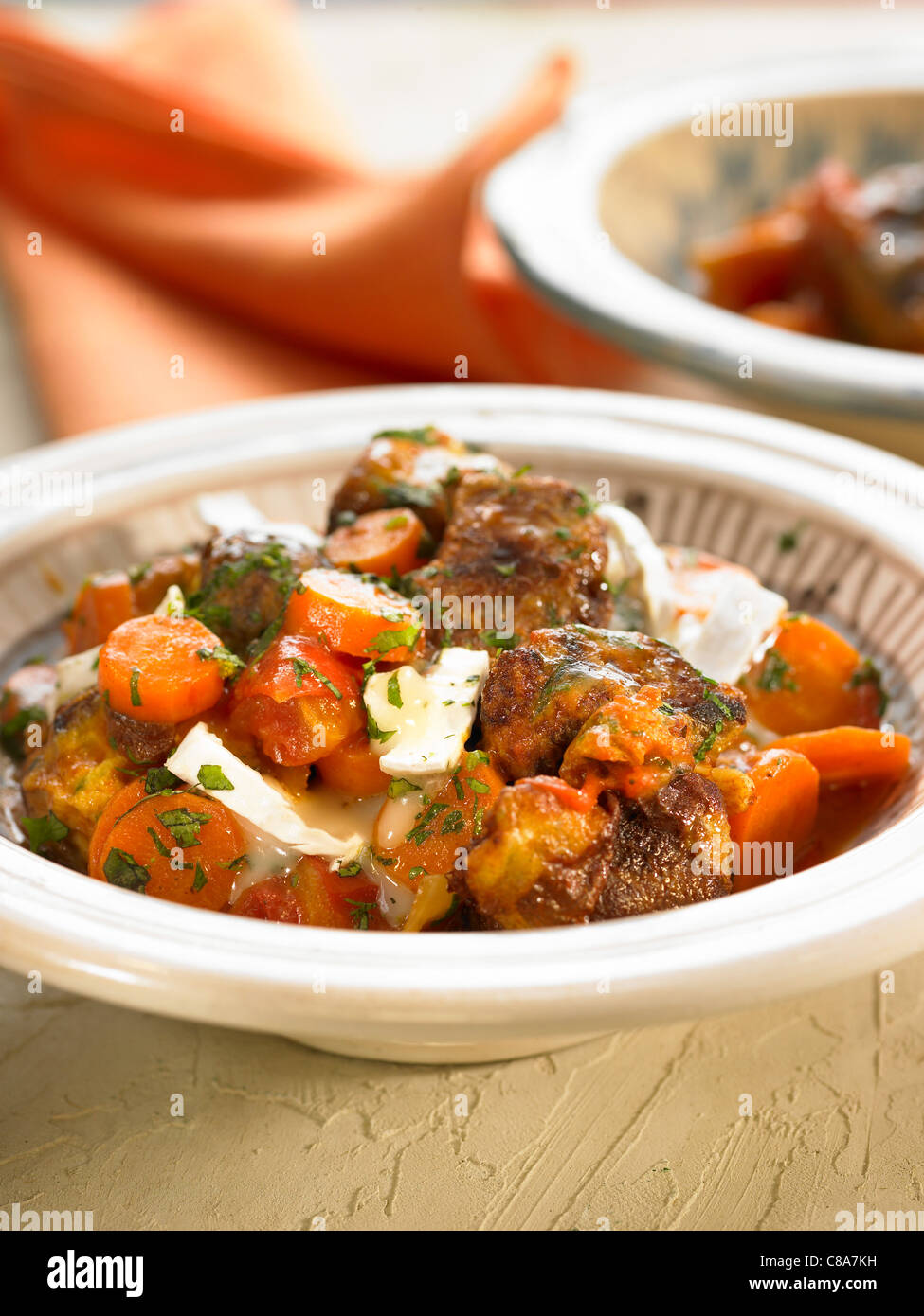 Veal,goat's cheese and carrot Tajine Stock Photo - Alamy