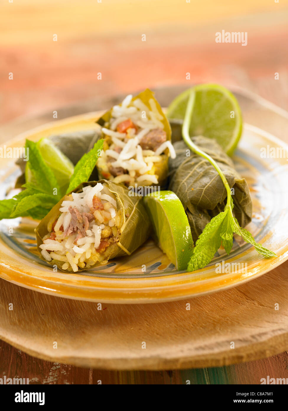 Vine leaves stuffed with veal and rice hi-res stock photography and ...