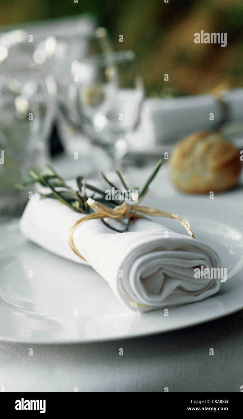 Decorated napkin on plate Stock Photo - Alamy