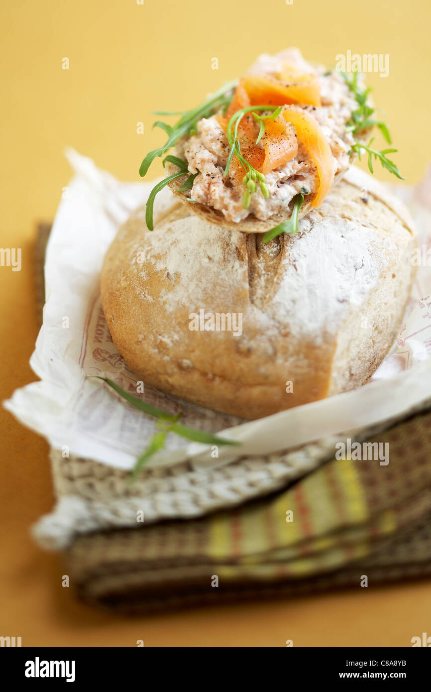 Potted salmon open sandwich Stock Photo - Alamy