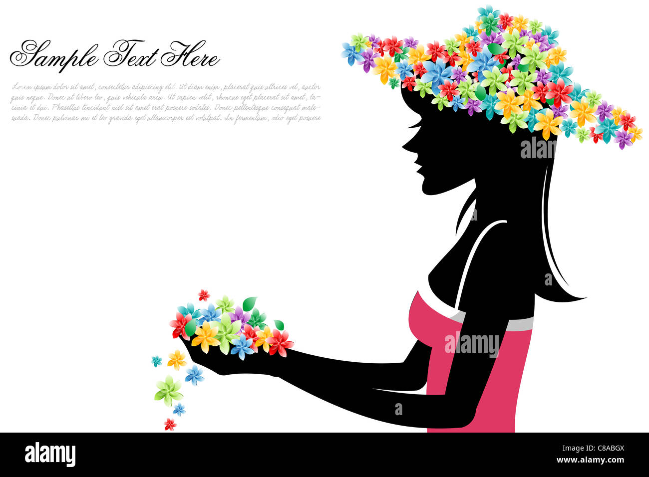 illustration of floral lady on white background Stock Photo - Alamy
