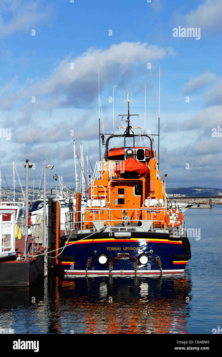 Torbay Lifeboat moored at Brixham Marina, Devon, England Stock Photo ...