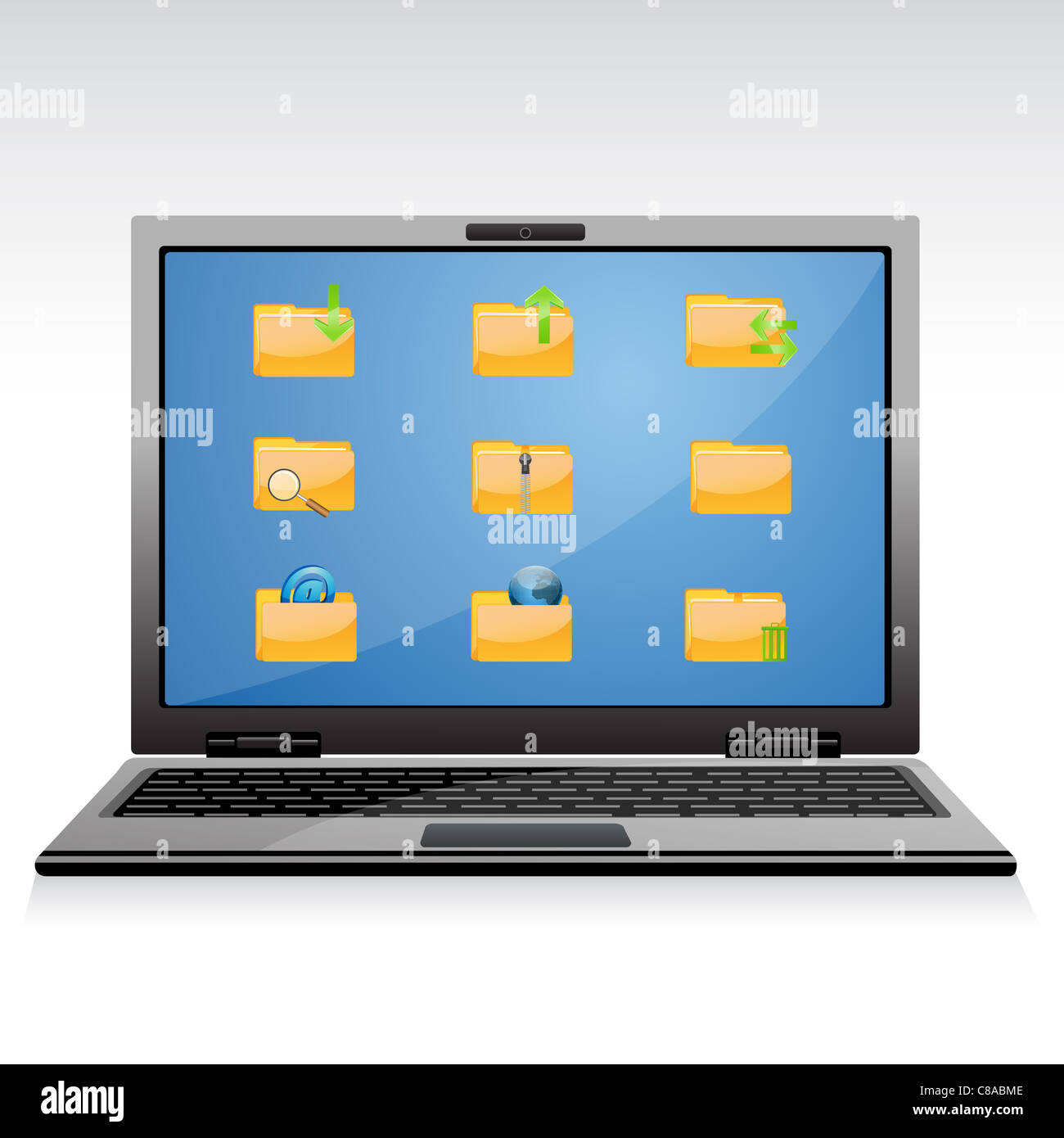 illustration of file icons in laptop on white background Stock Photo ...