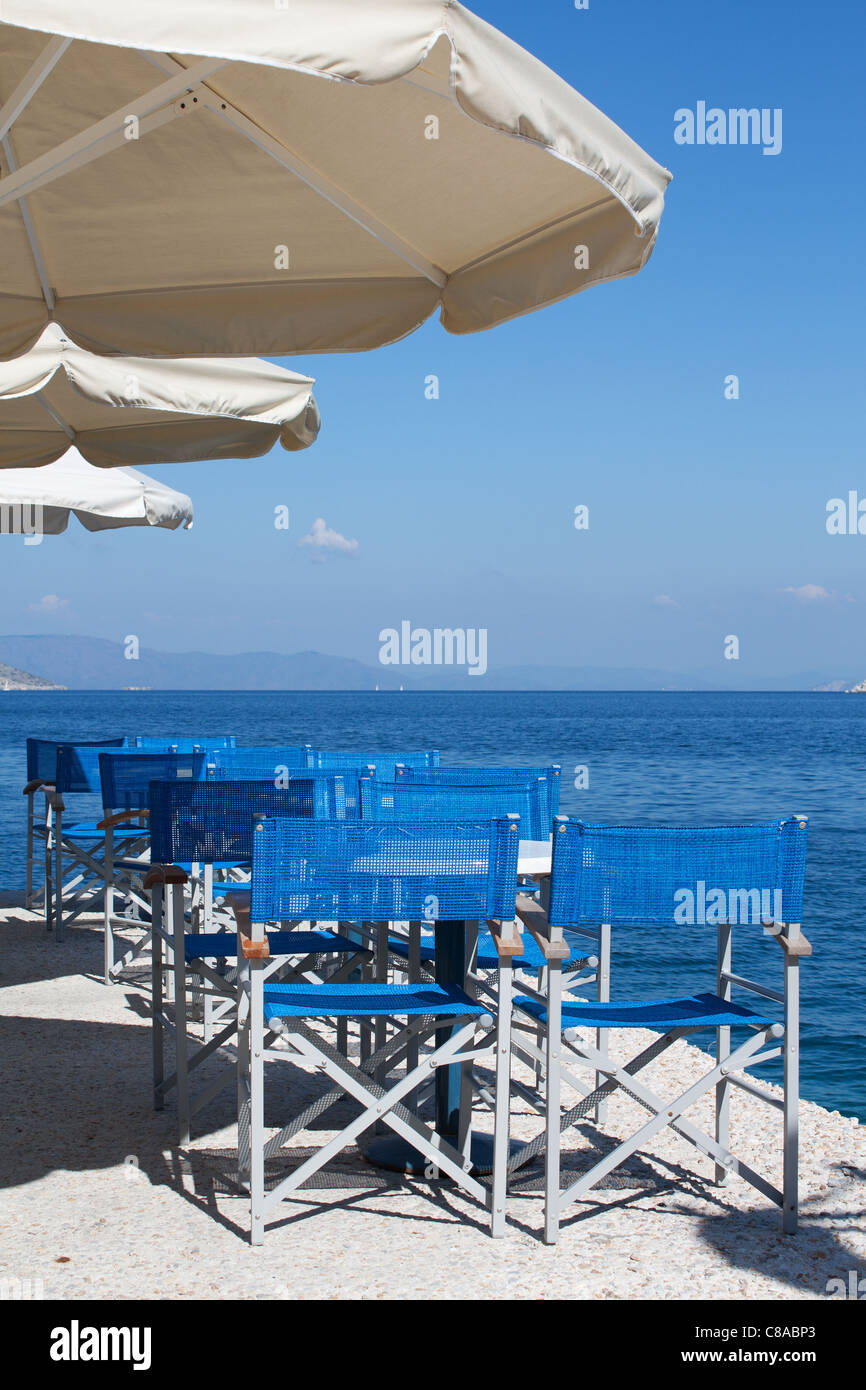 Restaurant tables overlooking mediterranean sea hi-res stock ...