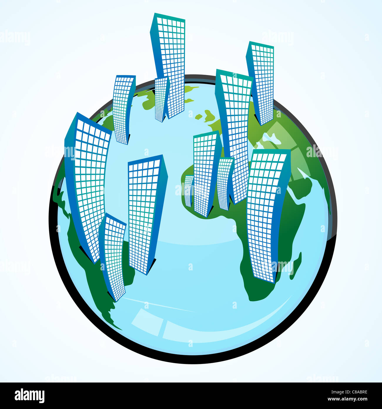 illustration of globe with buildings on white background Stock Photo ...