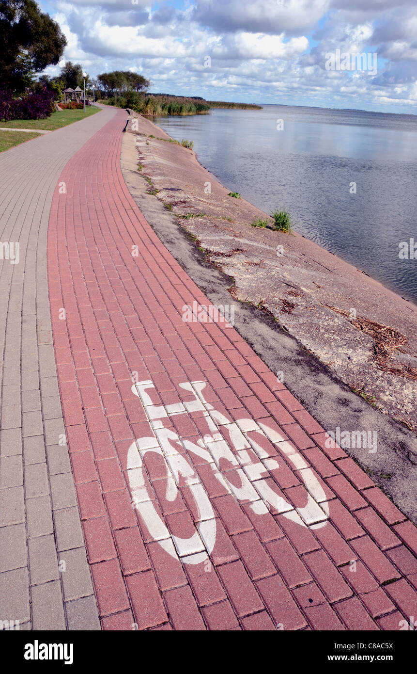 Bicycle path near the lake. Bicycle track sign. Only the bicycle! Stock ...
