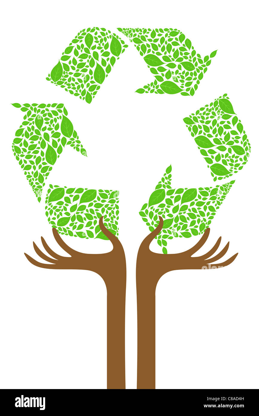 illustration of recycle tree on white background Stock Photo - Alamy