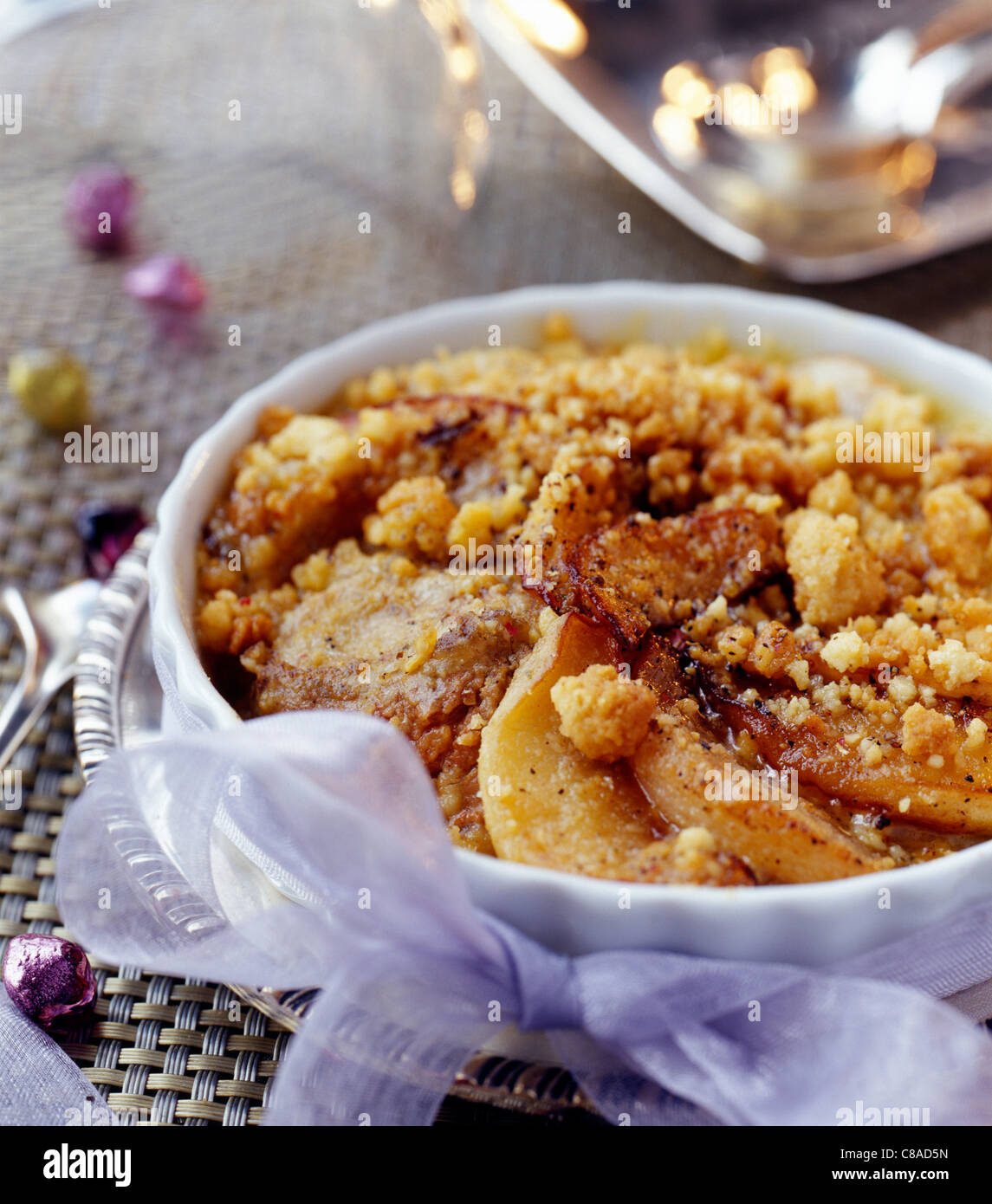 Individual apple and pear crumble Stock Photo - Alamy