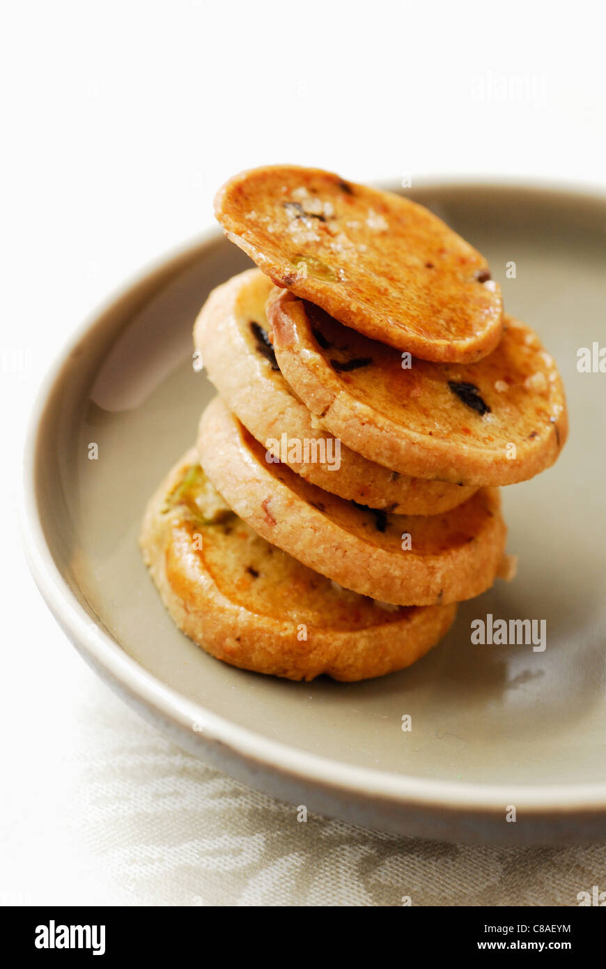 parmesan and olive shortbread biscuits Stock Photo - Alamy