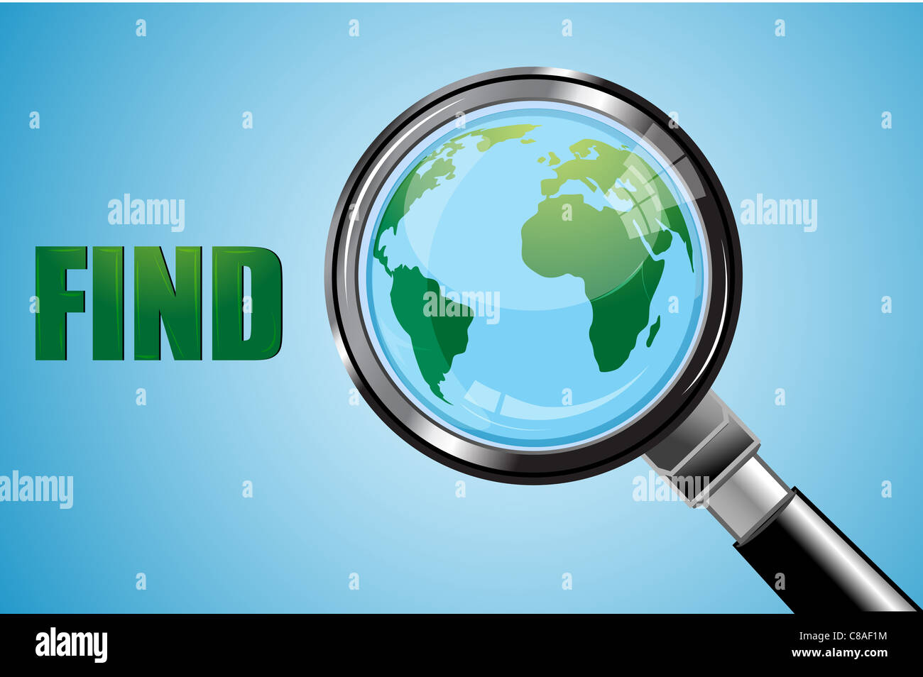 illustration of find earth with magnifying glass Stock Photo - Alamy