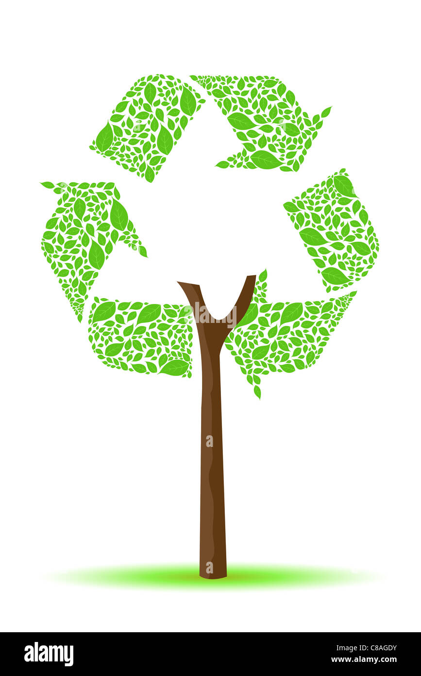 illustration of recycle tree on white background Stock Photo - Alamy