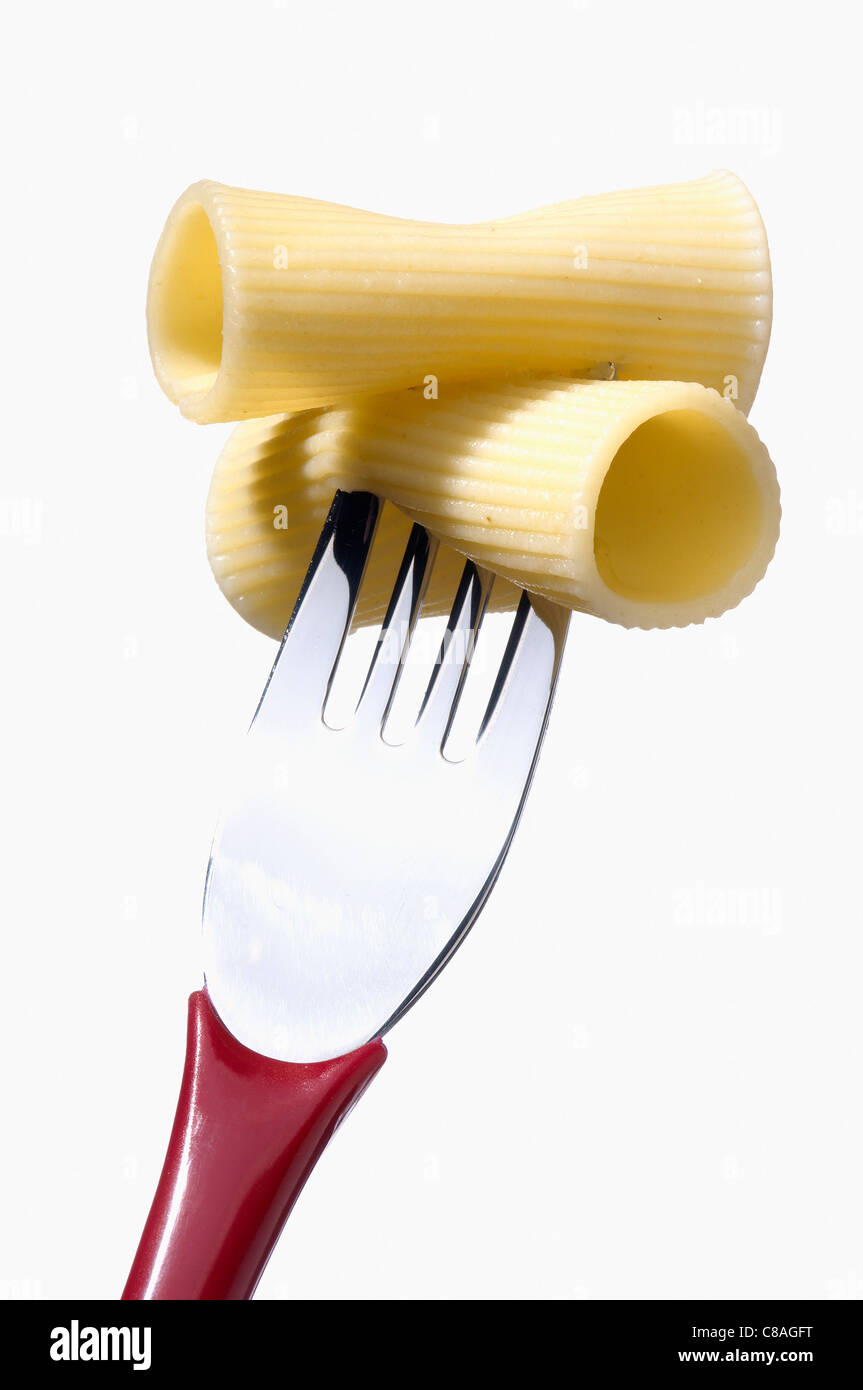 Fork with plain rigatoni Stock Photo - Alamy