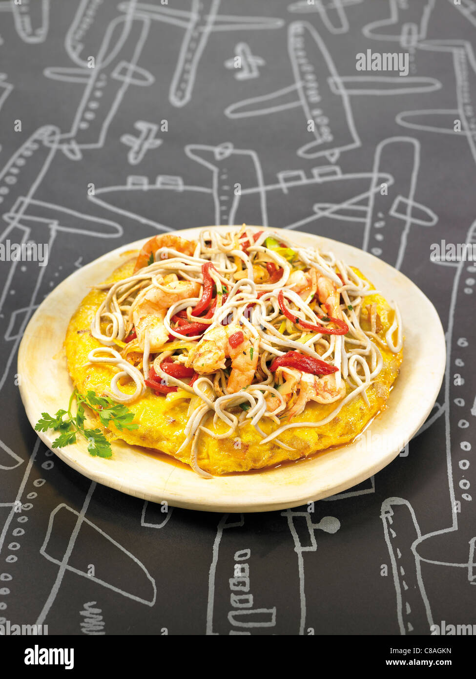 Elver and potato omelette Stock Photo - Alamy