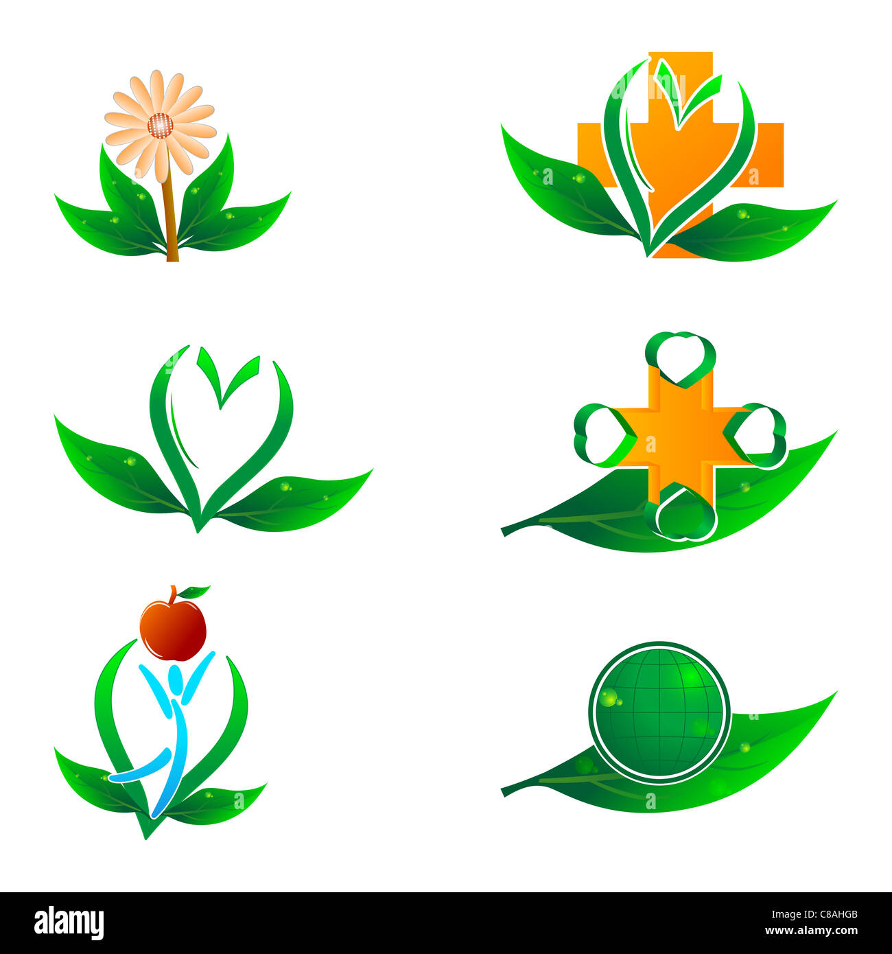 illustration of natural health icons on white background Stock Photo ...