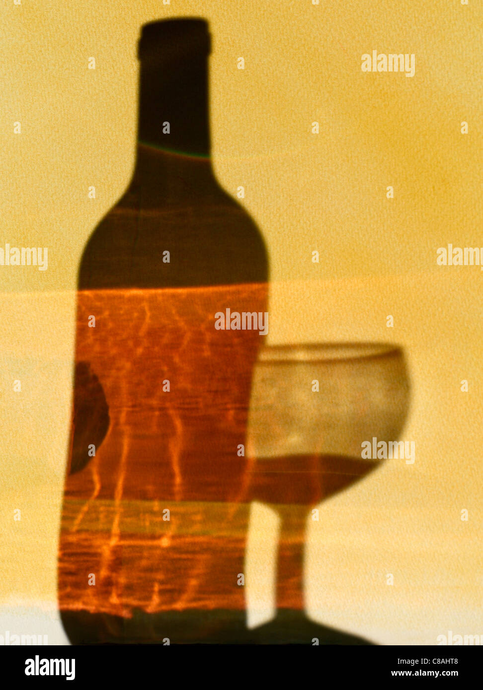 Shadow of a bottle and glass of red wine Stock Photo - Alamy