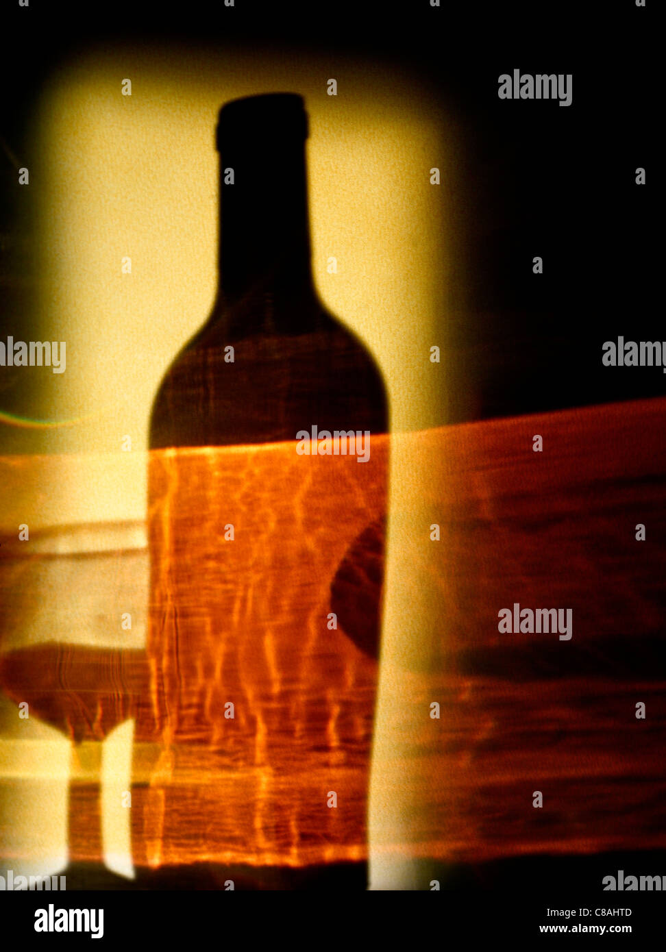 Shadow of a bottle and glass of red wine Stock Photo - Alamy