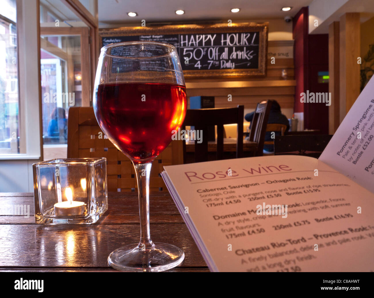 WINE BAR MENU HAPPY HOUR One Glass of rosé wine, wine list and candle ...