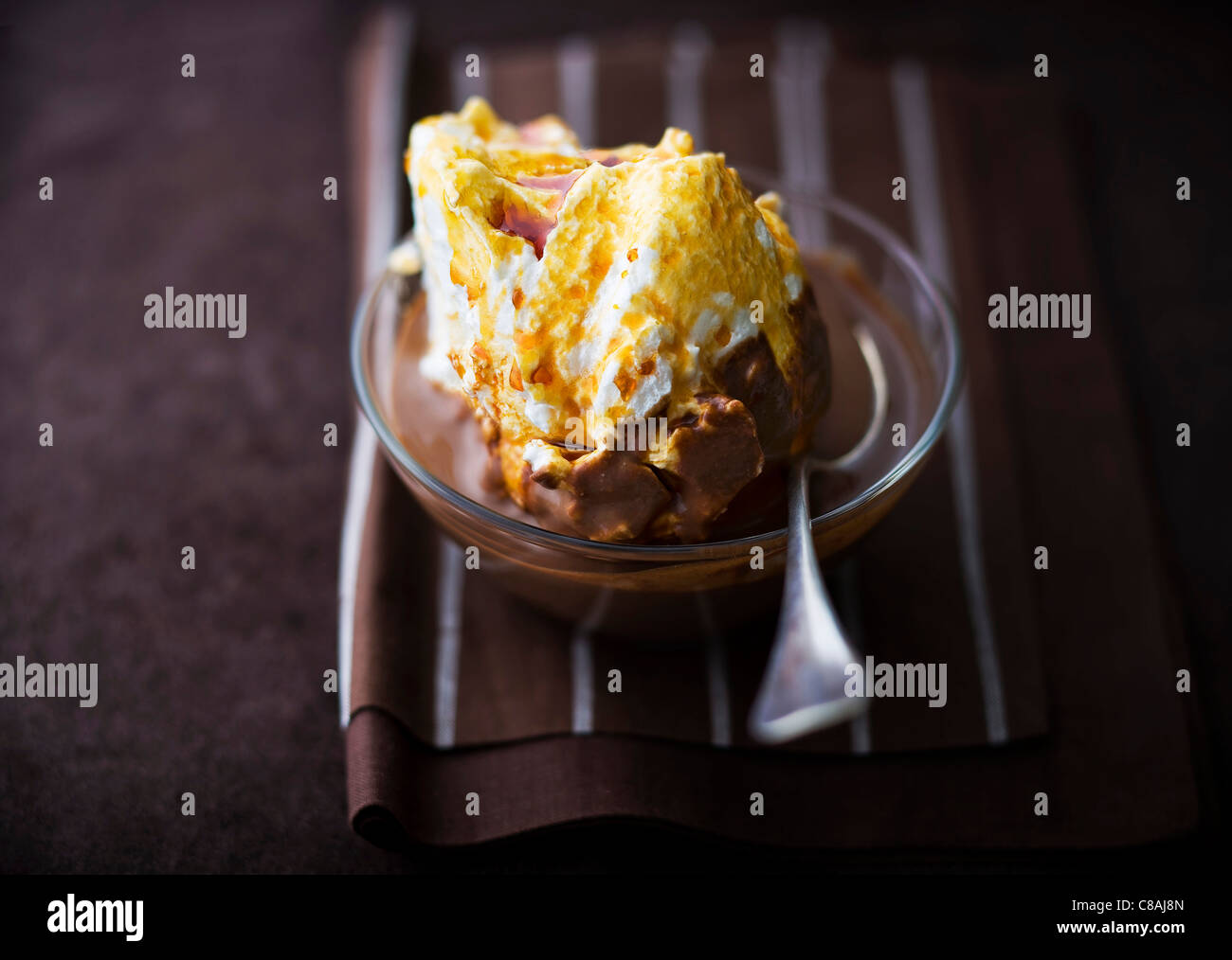 Chocolate floating island Stock Photo - Alamy