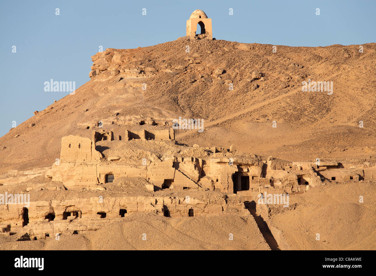 View of Tombs of The Nobles from the River Nile at Aswan Stock Photo ...