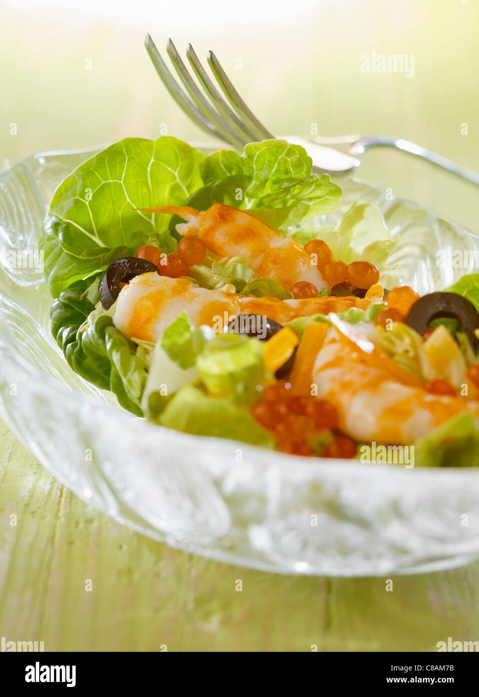 Shrimp,salmon roe and olive salad Stock Photo - Alamy