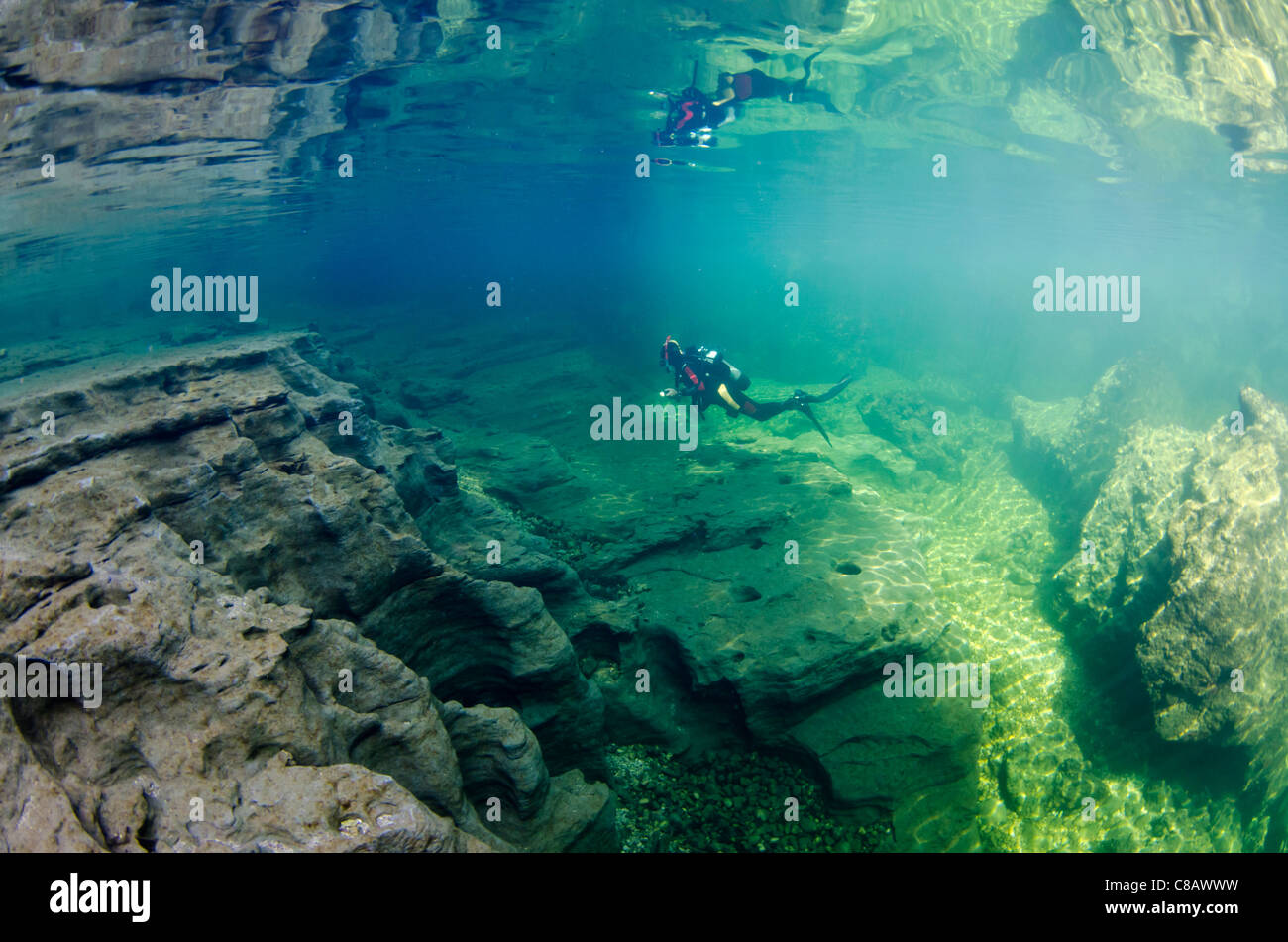 Scuba diving in Traunfall, Austria Stock Photo - Alamy