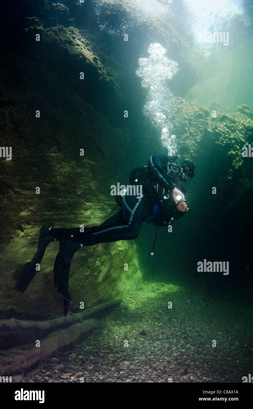 Scuba diving in Traunfall, Austria Stock Photo - Alamy