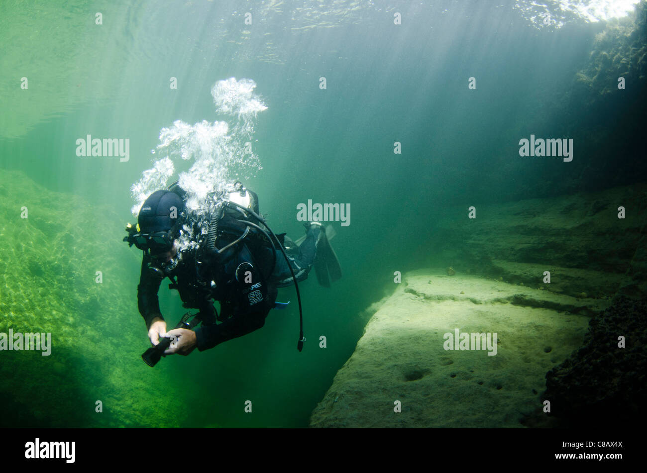 Scuba diving in Traunfall, Austria Stock Photo - Alamy