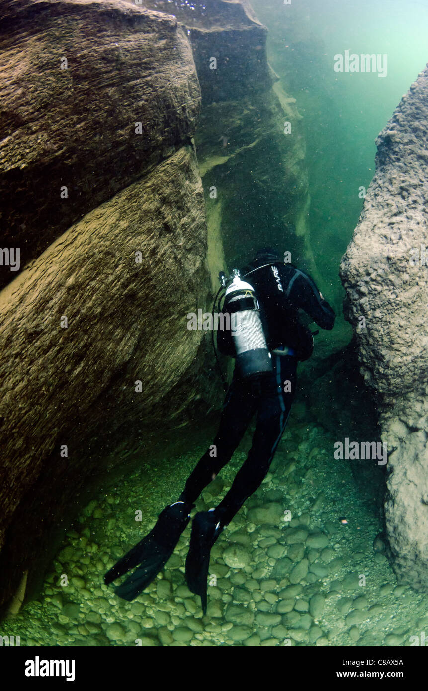 Scuba diving in Traunfall, Austria Stock Photo - Alamy
