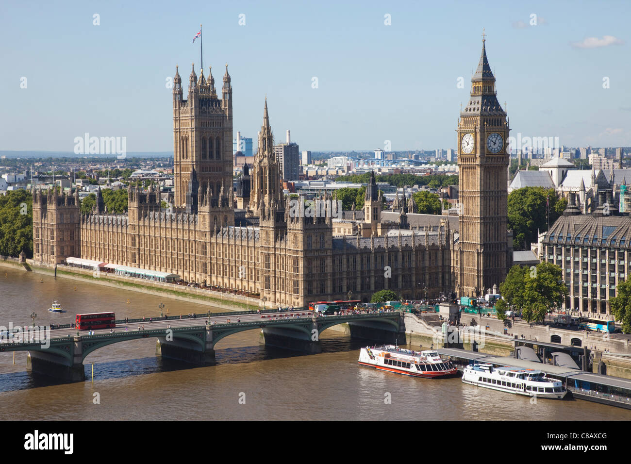 England, London, Palace of Westminster and River Thames, View from the ...