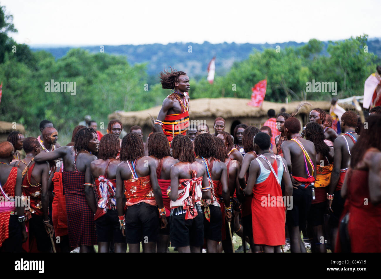 Lolgorian, Kenya. Eunoto coming of age ceremony; moran Maasai warriors ...