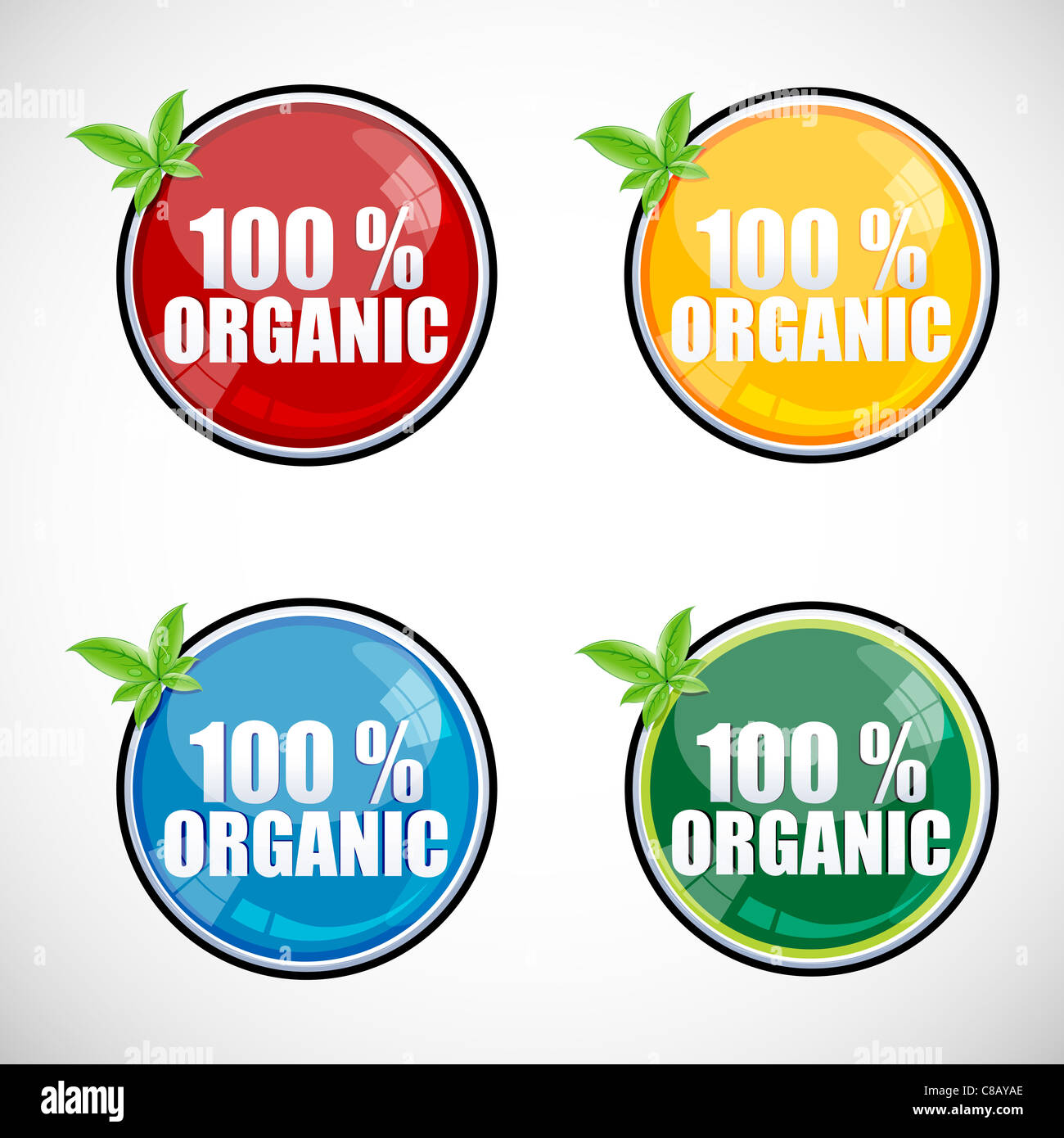 illustration of 100% organic buttons on white background Stock Photo ...