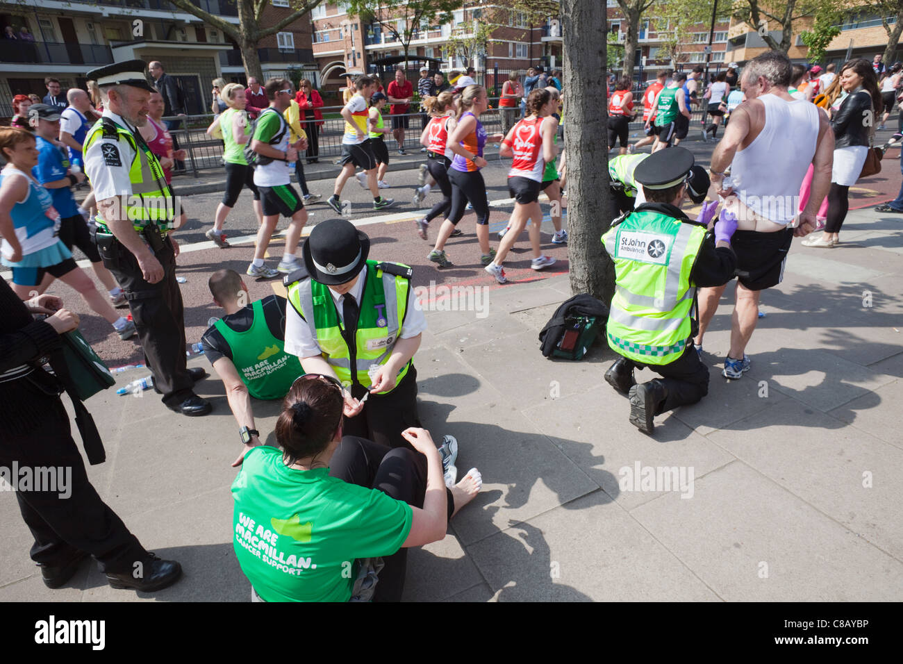 England, London, London Marathon, St.John Ambulance Staff Treating ...