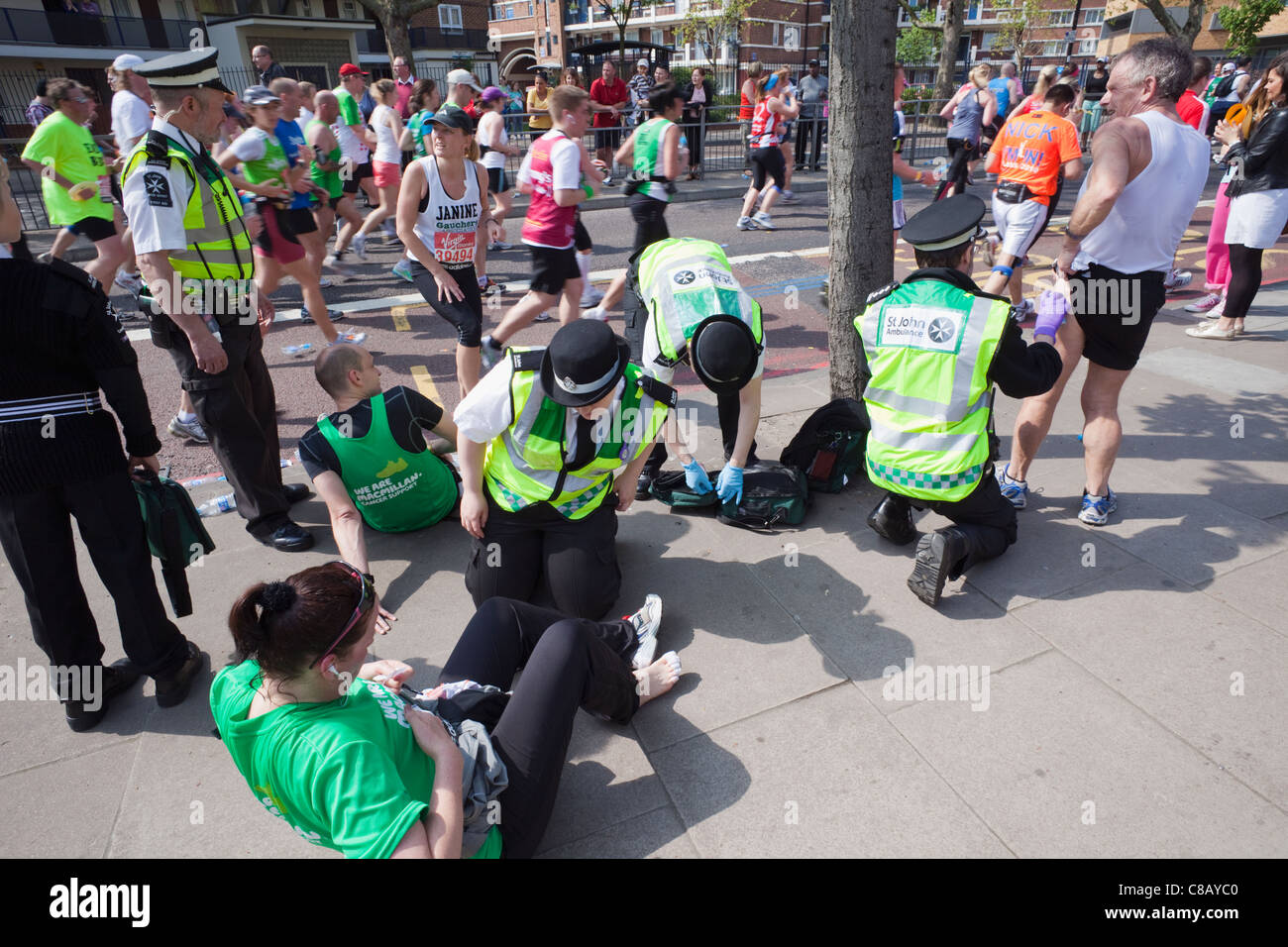 England, London, London Marathon, St.John Ambulance Staff Treating ...