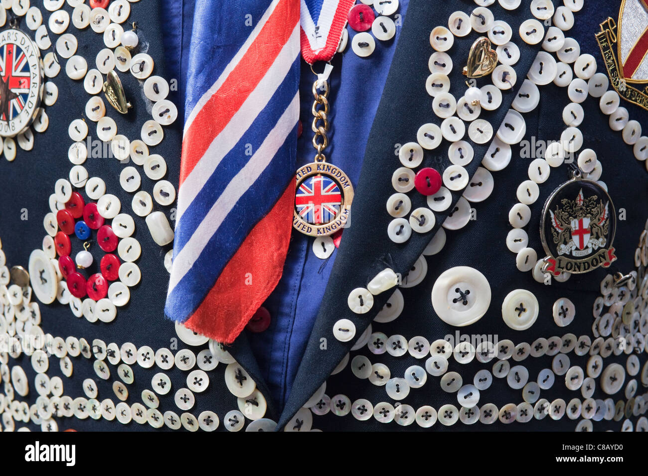 England, London, Covent Garden, Detail of Pearly King Costume Stock ...