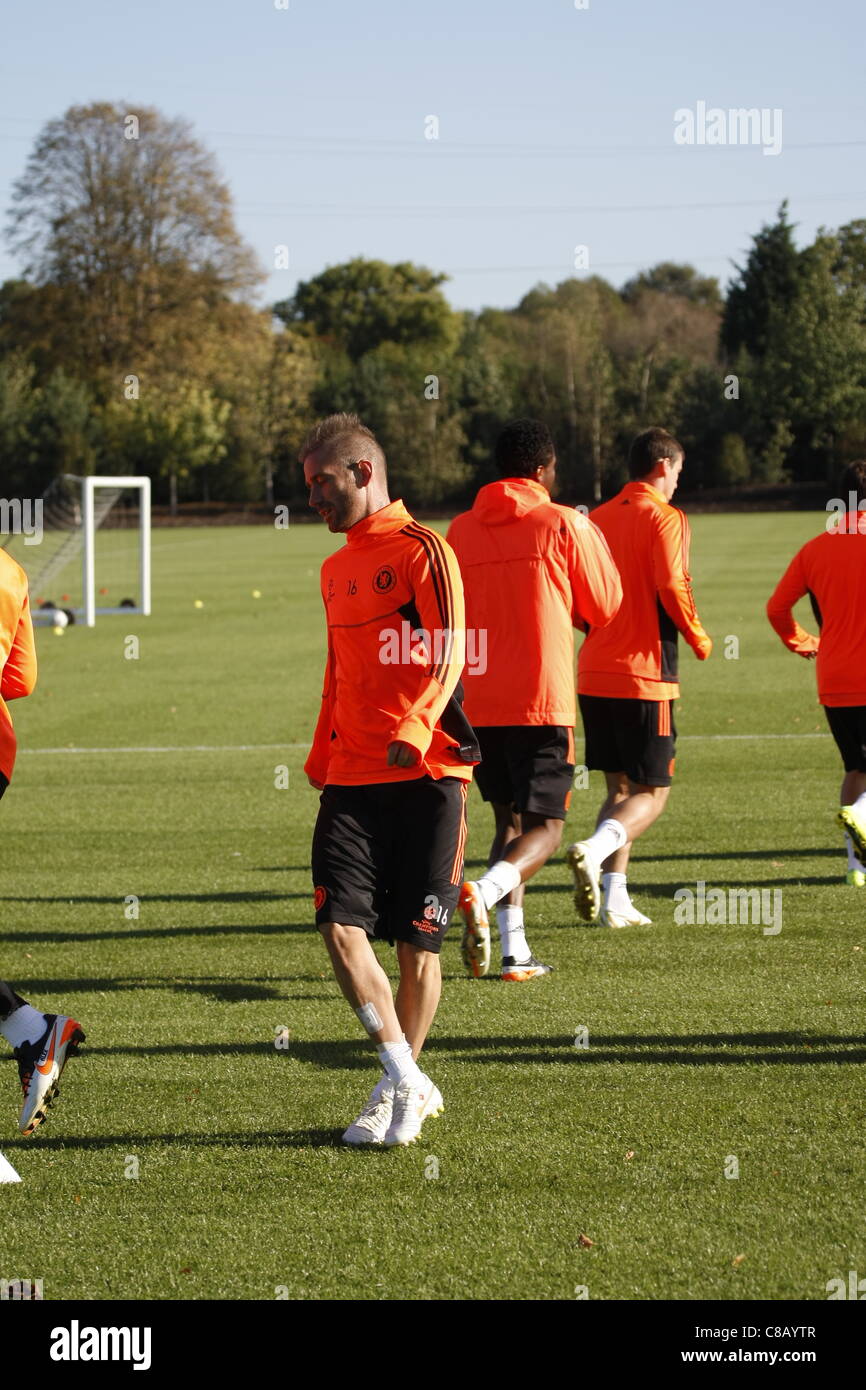 Team members of CHELSEA FOOTBALL CLUB in training at their COBHAM ...